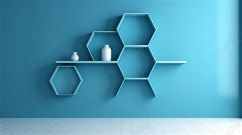 빈 파란색 벽 배경을 강화하는 육각형 선반 3d 렌더링 빈 파란색 벽 배경을 강화하는 육각형 선반 3d 렌더링 사진 빈 파란색 벽 배경을 강화하는 육각형 선반 3d