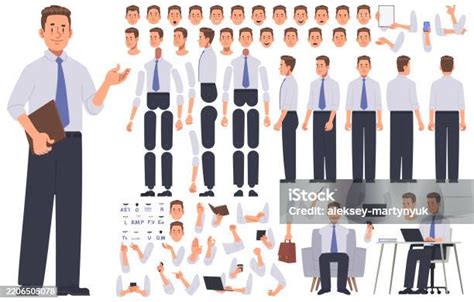 사업가 캐릭터 생성자 세일즈맨 또는 매니저 애니메이션을 만들기 위한 손 다리 몸 머리 위치 세트 Diy에 대한 스톡 벡터 아트 및 기타 이미지 Istock