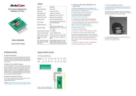 Spi Camera Module For Raspberry Pi Pico Qvga Hm01b0 Quick Start Guide