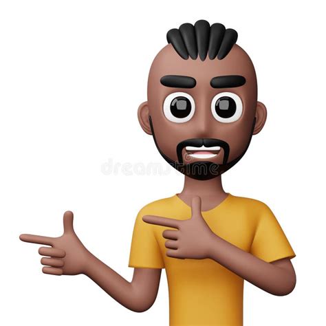 Happy Excited Man Pointing To The Side Cute Cartoon Character 3d Rendering Stock Illustration