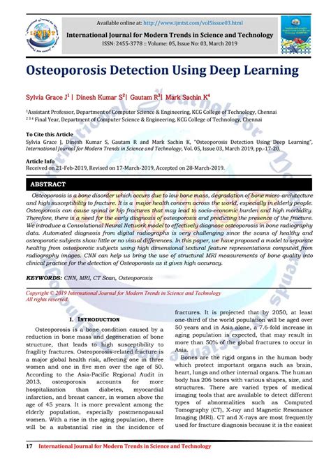 Osteoporosis Detection Using Deep Learning By Ijmtst International Journal For Modern Trends In