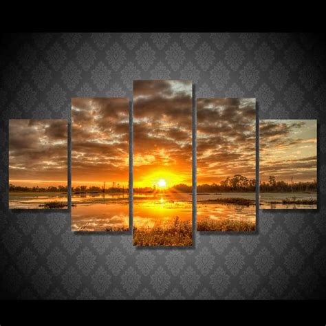 Sunrise Morning Sun Nature 5 Panel Canvas Art Wall Decor Canvas Storm