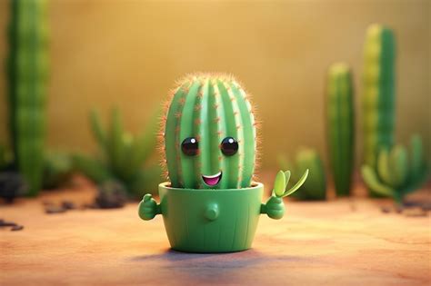 Premium Ai Image Adorable 3d Cactus Character
