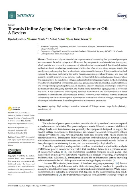 Pdf Towards Online Ageing Detection In Transformer Oil A Review