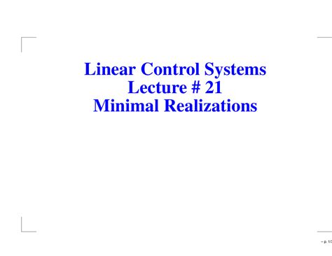 Minimal Realizations Lecture Notes Linear System And Control Docsity
