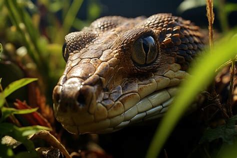A Closeup Of A Python In The Grass Capturing The Detail And Texture Of