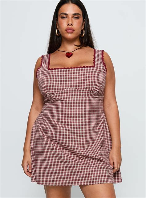 Dasha Mini Dress Red Check Curve Princess Polly