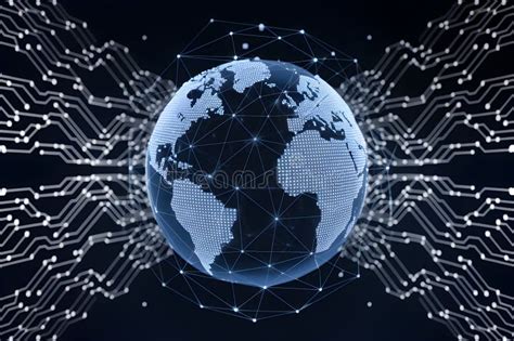 Digital Earth Surrounded By Interconnected Circuits Symbolizes A Global Network Stock