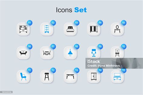 세트 옷장 의자가 있는 테이블 서랍장 안락의자 Tv 테이블 스탠드 의자 도서관 책장 램프 걸이 아이콘 벡터 가구에 대한 스톡 벡터 아트 및 기타 이미지 Istock