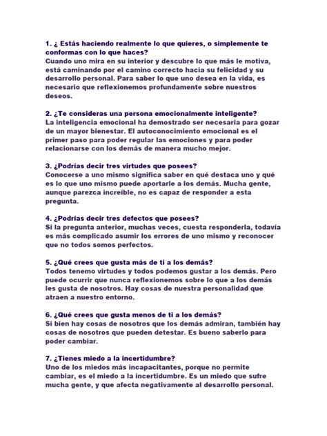 Preguntas Autoconocimiento Pdf Las Emociones Autoestima