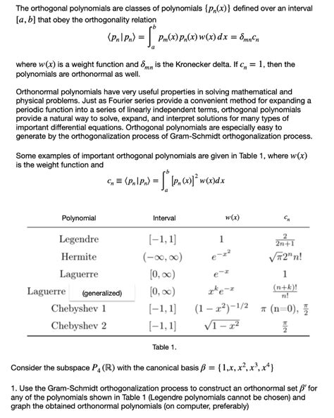 Solved The Orthogonal Polynomials Are Classes Of Polynomials