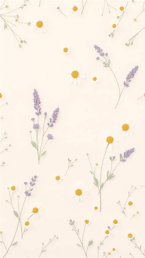 Паттерн с ромашками и лавандой на бежевом фоне · Обои на телефон по ссылке в 2025 г Ромашки