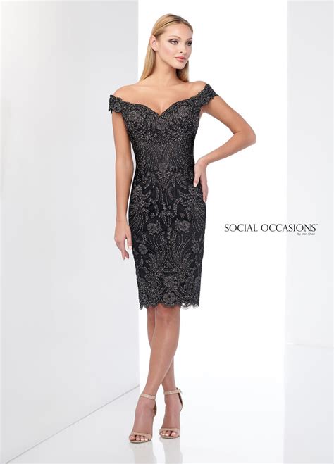 French Novelty Social Occasions By Mon Cheri Metallic Lace Dress