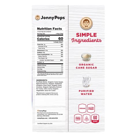 Jonny Pops Organic Cotton Candy Cloud Dairy Free Pops 18 Count 12