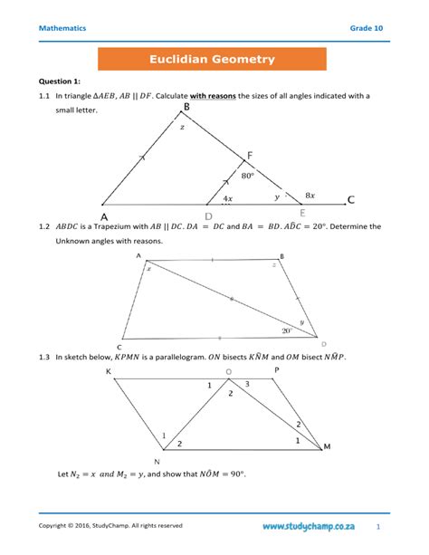 Grade 10 Euclidean Geometry Worksheet