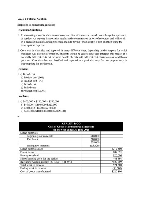 Week 2 Week 3 Cvp Analysis Tutorial Handout Week 2 Tutorial