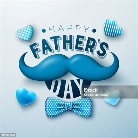 행복한 아버지의 날 인사말 카드 디자인 마음 활 넥타이와 가벼운 배경에 콧수염 아빠를위한 벡터 축하 일러스트레이션 배너 전단지 또는 포스터에 대한 템플릿 어버이 날에 대한