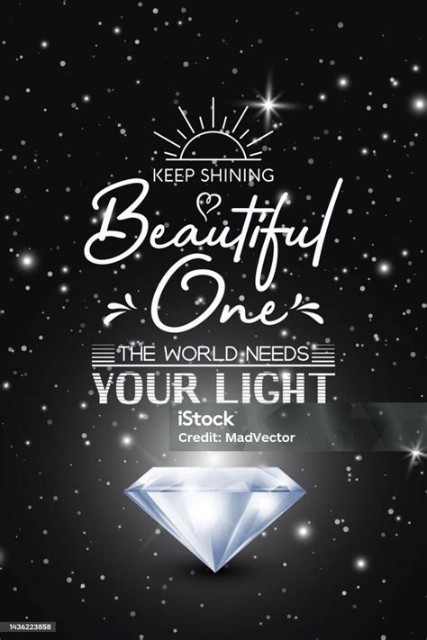 아름다운 빛을 계속 비추십시오 사실적으로 빛나는 빛나는 다이아몬드와 블랙에 벡터 타이포그래피 인용문 보석 다이아몬드 스파클 유대인 개념 동기 부여 영감 포스터 다이아몬드에