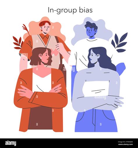 Cognitive Bias Concept Illustration Presenting In Group Bias With Diverse Characters Displaying