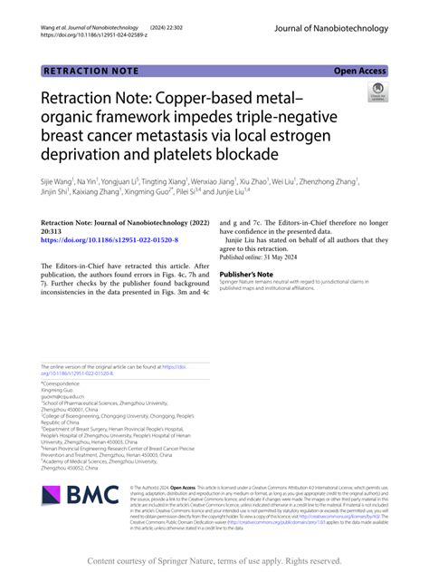 Pdf Retraction Note Copper Based Metalorganic Framework Impedes