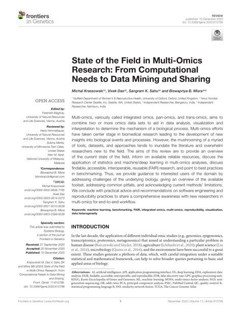 Pdf State Of The Field In Multi Omics Research From Computational