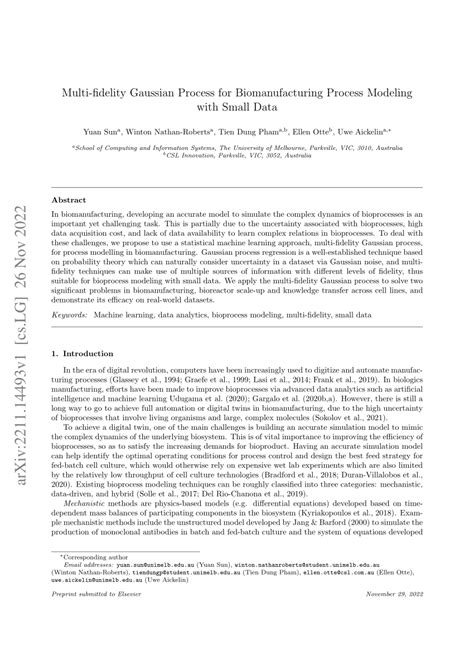 Pdf Multi Fidelity Gaussian Process For Biomanufacturing Process Modeling With Small Data