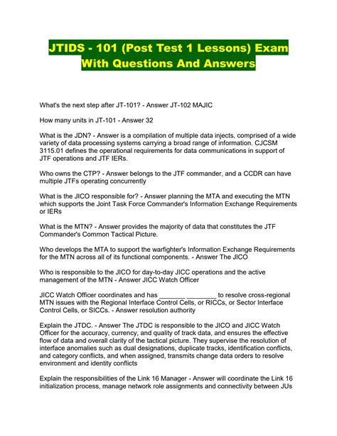 solution jtids 101 post test 1 lessons exam with questions and answers