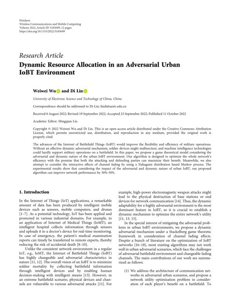 Pdf Dynamic Resource Allocation In An Adversarial Urban Iobt Environment