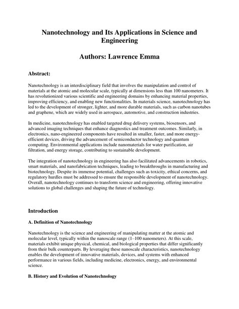 Pdf Nanotechnology And Its Applications In Science And Engineering