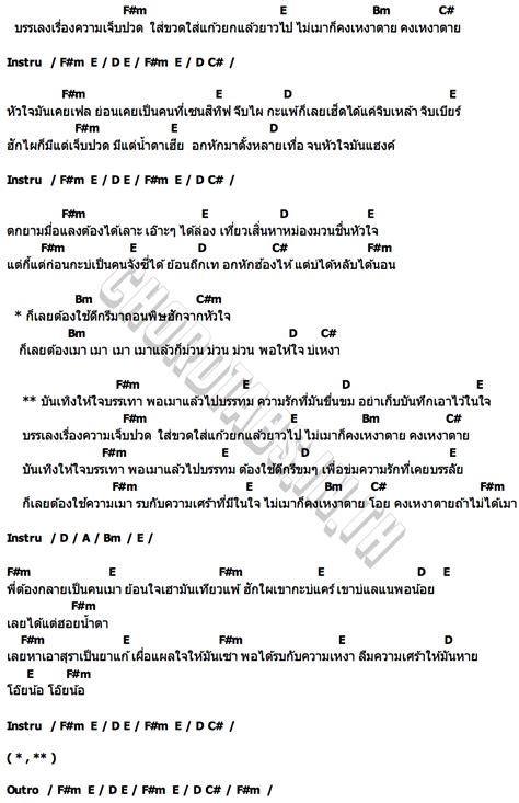 ไม่เมาคงเหงาตายคอร์ด คอร์ด ไม่เมาคงเหงาตาย เคย์ ต้นน้ำชี