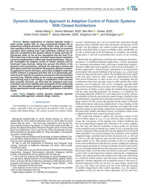 Dynamic Modularity Approach To Adaptive Control Of Robotic Systems With Closed Architecture