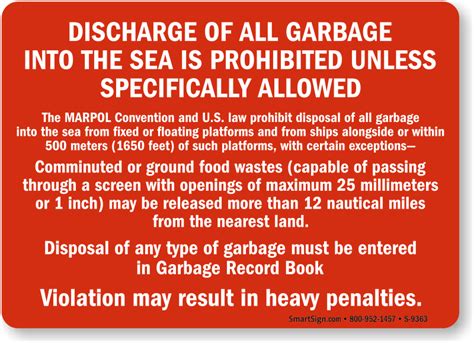 Marpol Convention Annex V Vessel Dumping Law Placard Signs Sku S 9363