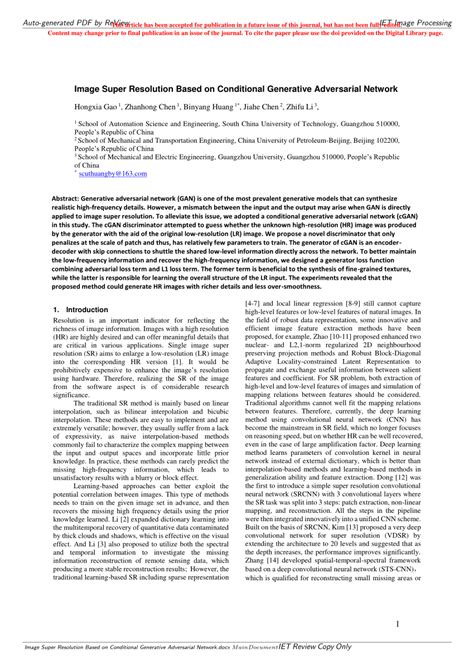 Pdf Image Super Resolution Based On Conditional Generative