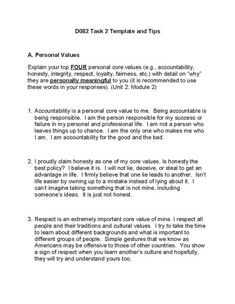 D Task D Task D Task Template And Tips A Personal Values Explain Your Top