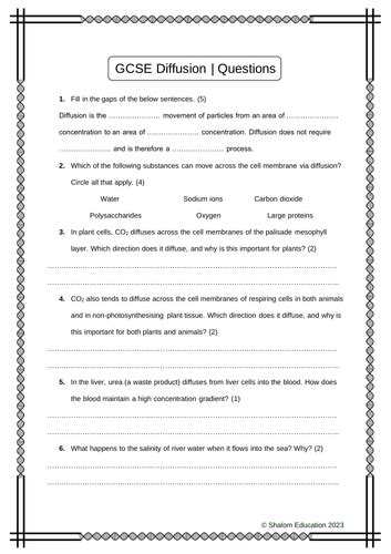 Gcse Biology Diffusion Practice Questions Teaching Resources
