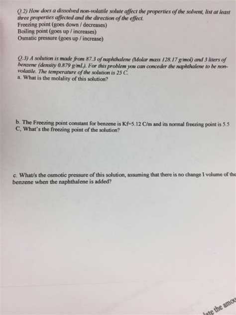 Solved How Does A Dissolved Non Volatile Solute Affect The