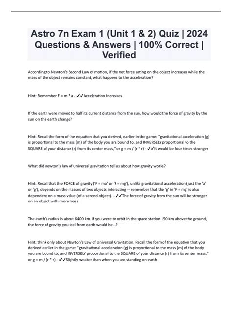 Astro 7n Exam 1 Unit 1 And 2 Quiz 2024 Questions And Answers 100 Correct Verified