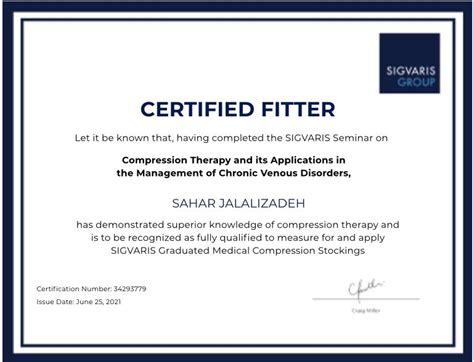 Sahar Jalalizadeh On Linkedin Sigvaris Certification