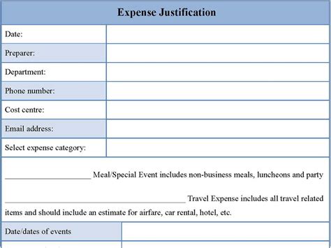 Expense Justification Form Editable Pdf Forms