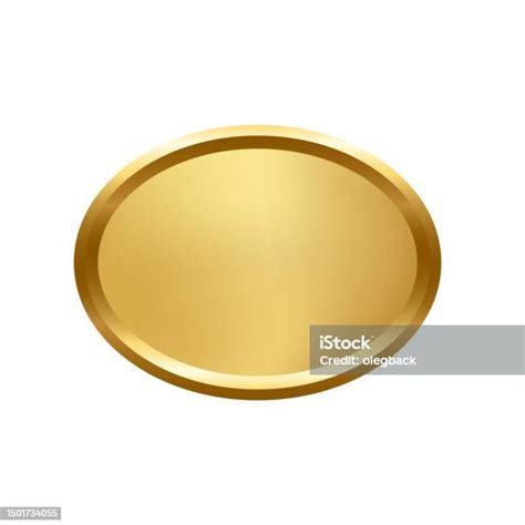 프레임 벡터 일러스트레이션이 있는 골드 타원 버튼입니다 빈 엠블럼 메달 또는 배지를위한 3d 황금빛 광택 우아한 타원형 디자인 흰색 배경에 고립 된 플레이트에 반짝이는