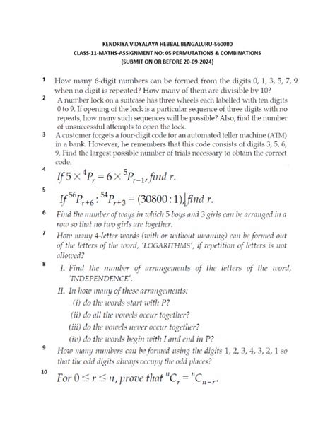 Permutations And Combinations Assignment Pdf Career And Growth