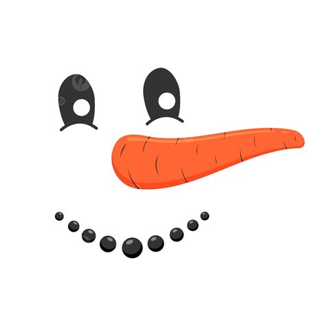 Funny Snowman Face With Pebble Mouth And Carrot Nose On White Background Vector Carrot Cute