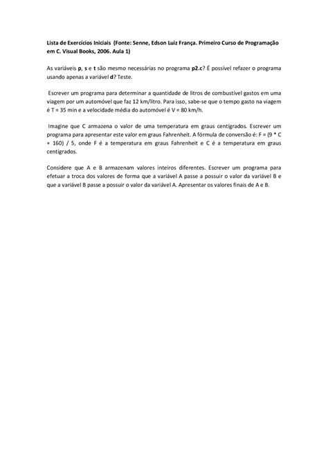 exercícios de programação docsity