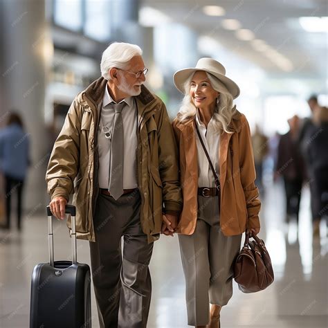 Mature Couple At The Airport Terminal Travelling Together Premium Ai