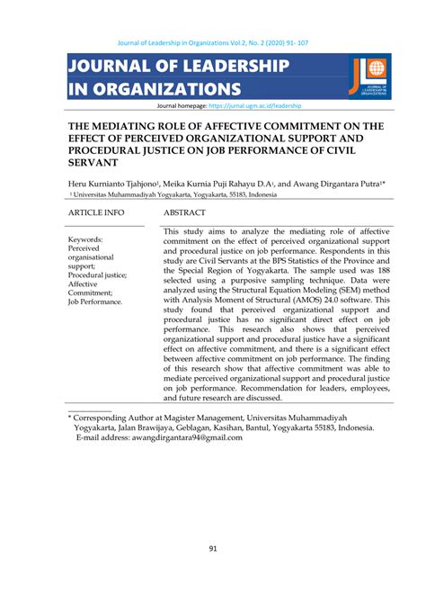 Pdf The Mediating Role Of Affective Commitment On The Effect Of