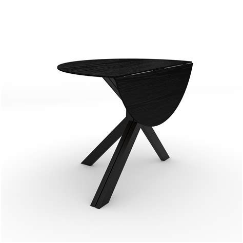 Small Black Wooden Drop Leaf Space Saving Round Extendable Dining Table