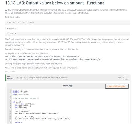 Solved 1313 Lab Output Values Below An Amount Functions