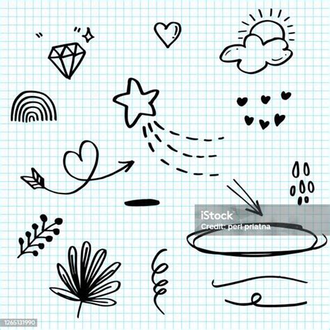 손으로 그린 세트 요소 종이 배경에 검은 색 화살표 심장 사랑 별 잎 태양 빛 크라운 왕 여왕 소용돌이 개념 디자인 밑줄에 대한 스톡 벡터 아트 및 기타 이미지 Istock