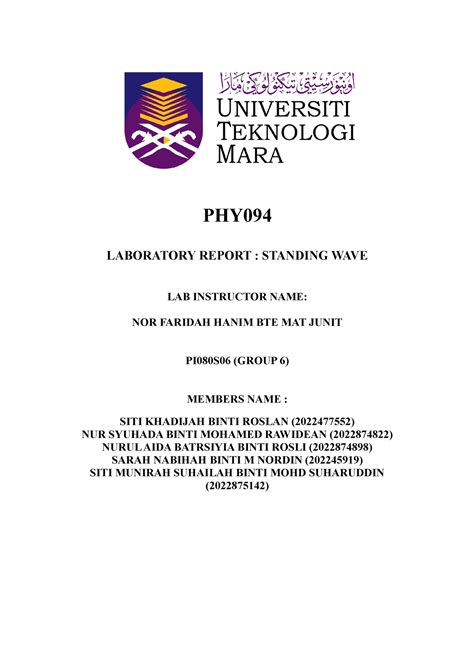 Standing Wave Lab Report PHY LABORATORY REPORT STANDING WAVE LAB INSTRUCTOR NAME NOR