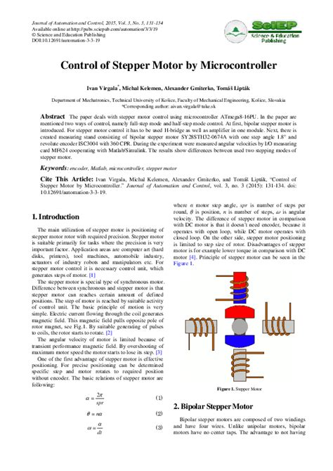 Pdf Control Of Stepper Motor By Microcontroller